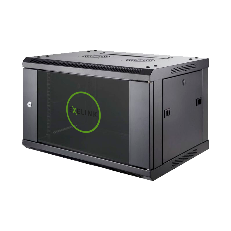 Rack de Muro Exelink de 21U (600 x 600mm, puerta de vidrio, negro) – Batek